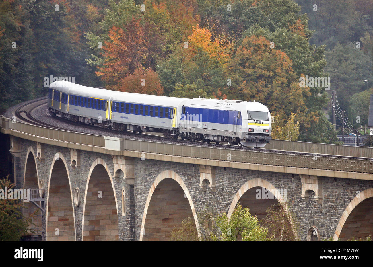 Chemnitz, Germany. 16th Oct, 2015. A train of the new railway line RE 6 ...