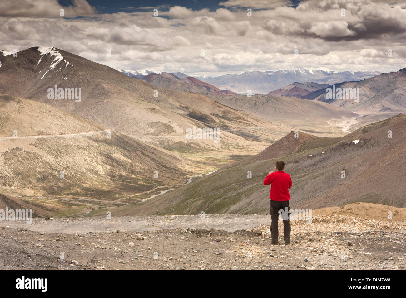India, Jammu & Kashmir, Ladakh, Taglang La pass top, Indian tourist at ...