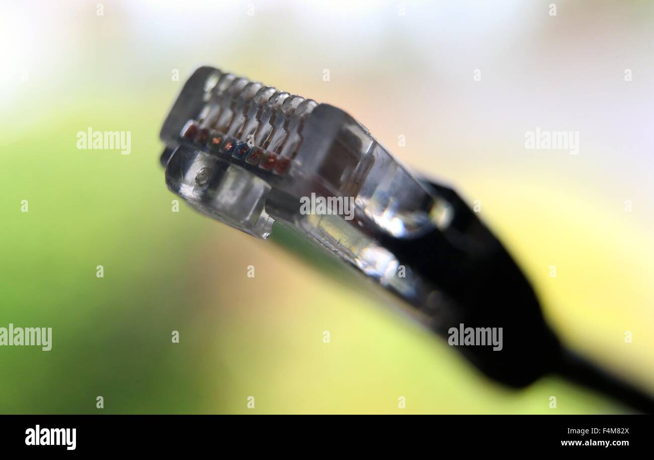 The plug of a local area network (LAN) cable in Kaufbeuren, Germany, 16 ...