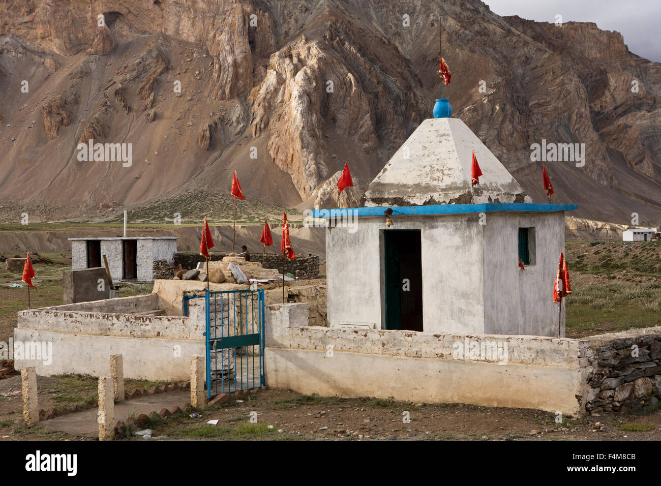 India, Himachal Pradesh, Sarchu, small Hindu temple at state border ...
