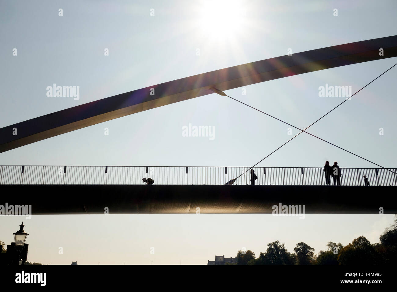 The Hoge brug, pedestrian and cycle bridge that spans the river Meuse ...
