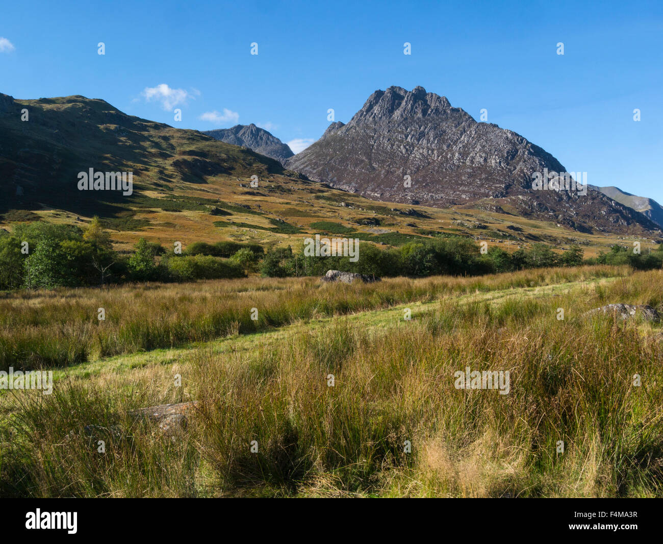 View across to Tryfan Ogwen Valley Snowdonia Eryri National Park Conwy ...