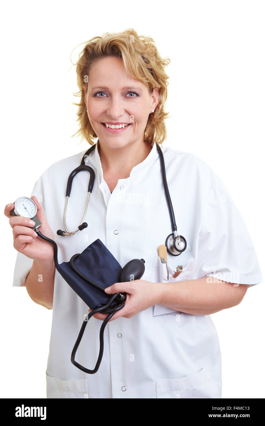 Female doctor holding a blood pressure meter Stock Photo - Alamy