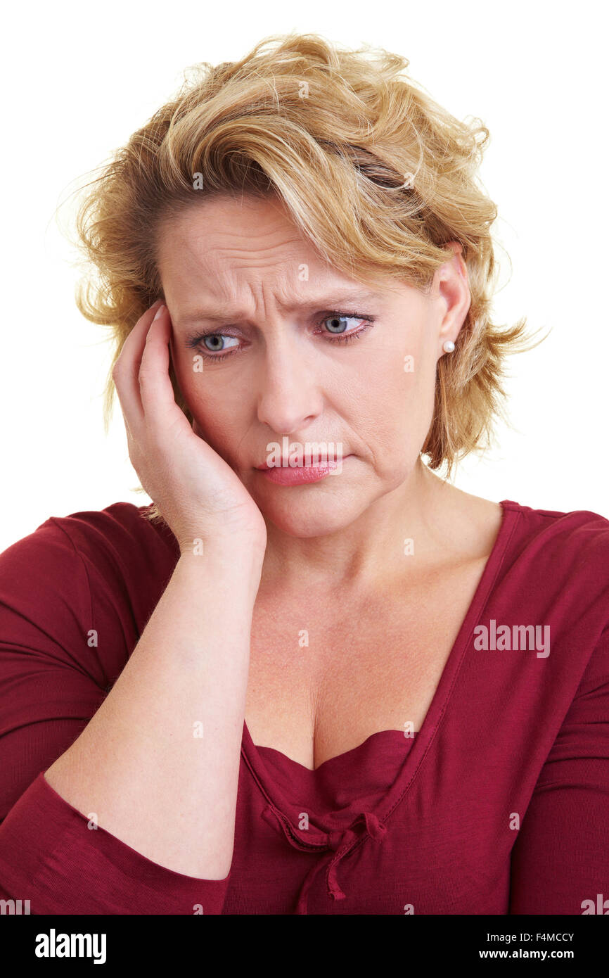 Portrait of a worried woman thinking on isolated background Stock Photo ...