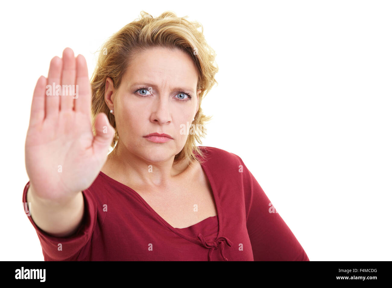 Woman reaching out with the palm of her hand Stock Photo - Alamy
