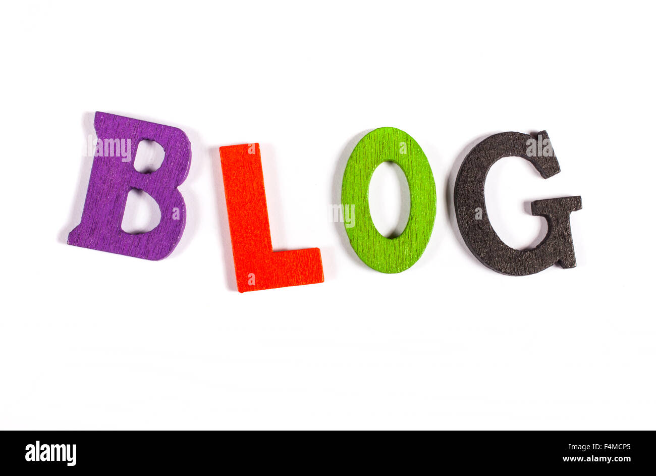 BLOG spelt out with bright coloured letters over a white background ...