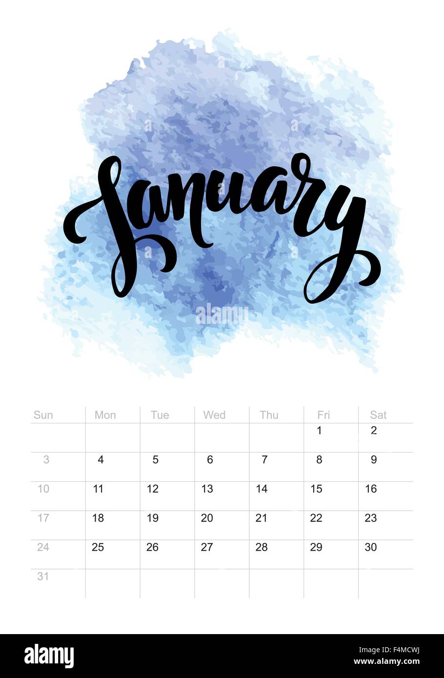 Calendar with watercolor paint 2016 design. Vector illustration Stock ...