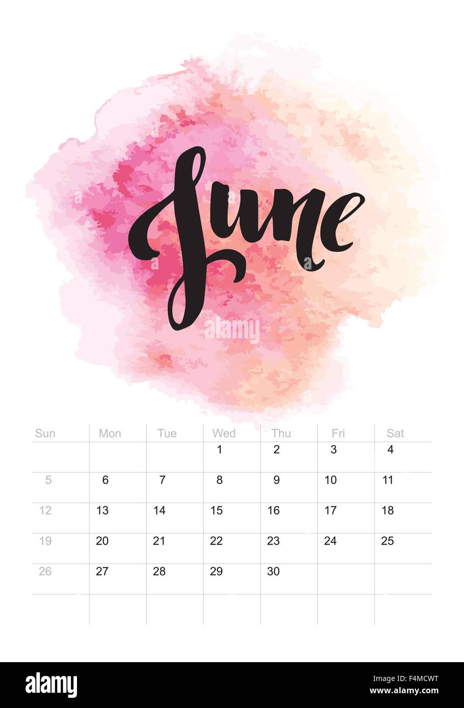Calendar with watercolor paint 2016 design. Vector illustration Stock ...
