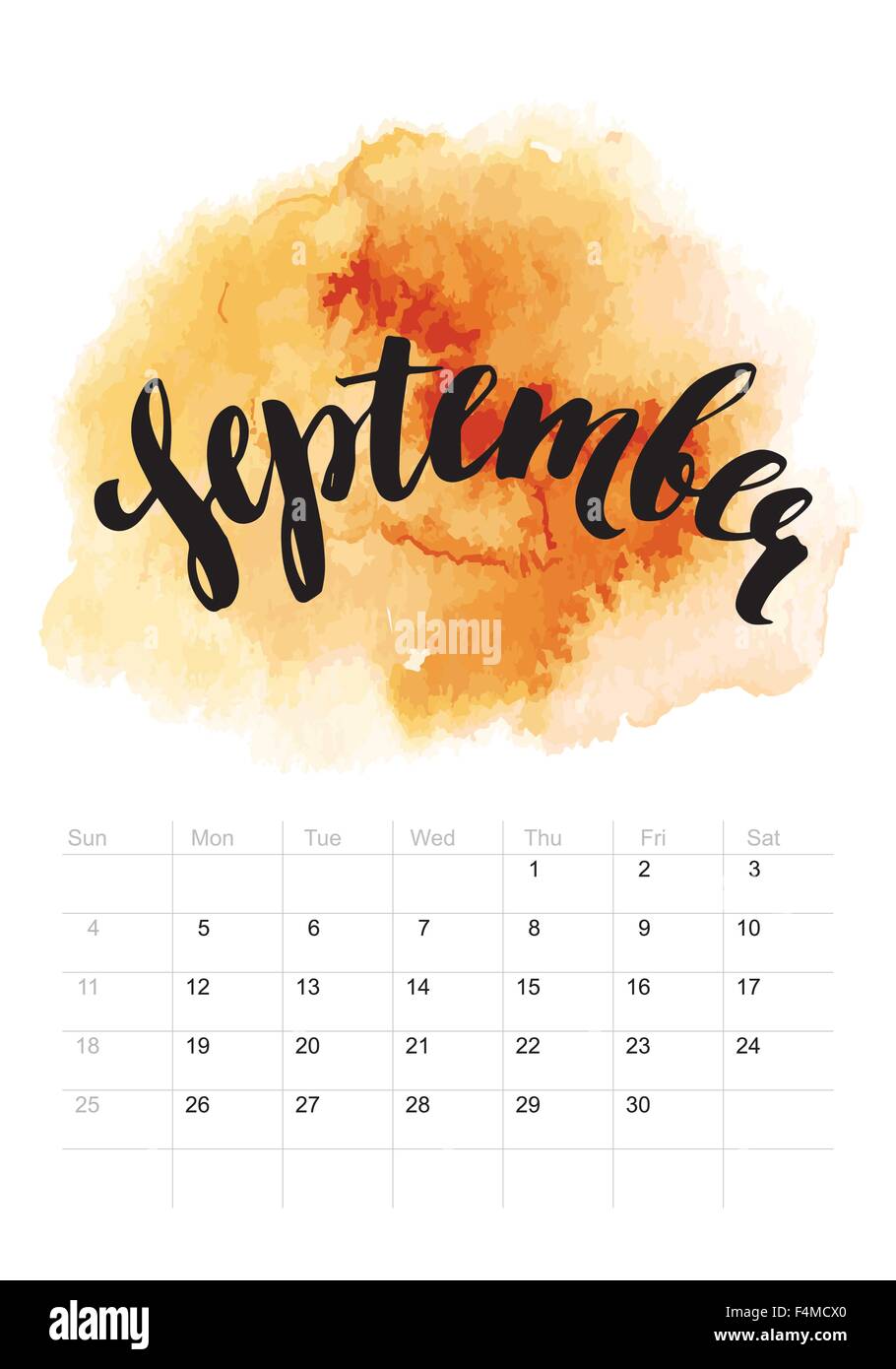 Calendar with watercolor paint 2016 design. Vector illustration Stock ...