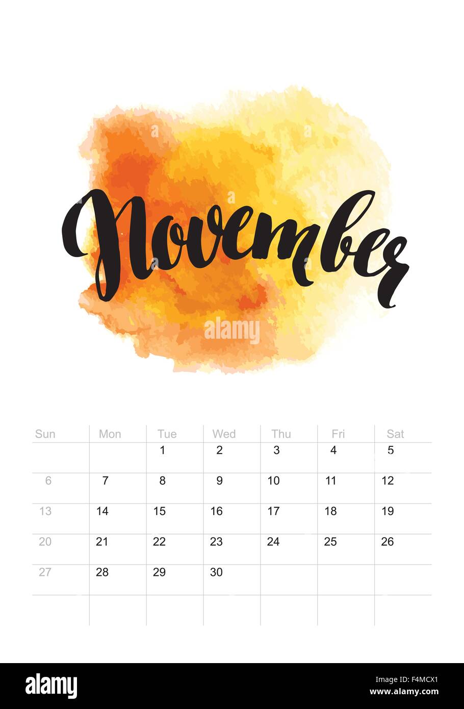 Calendar with watercolor paint 2016 design. Vector illustration Stock ...