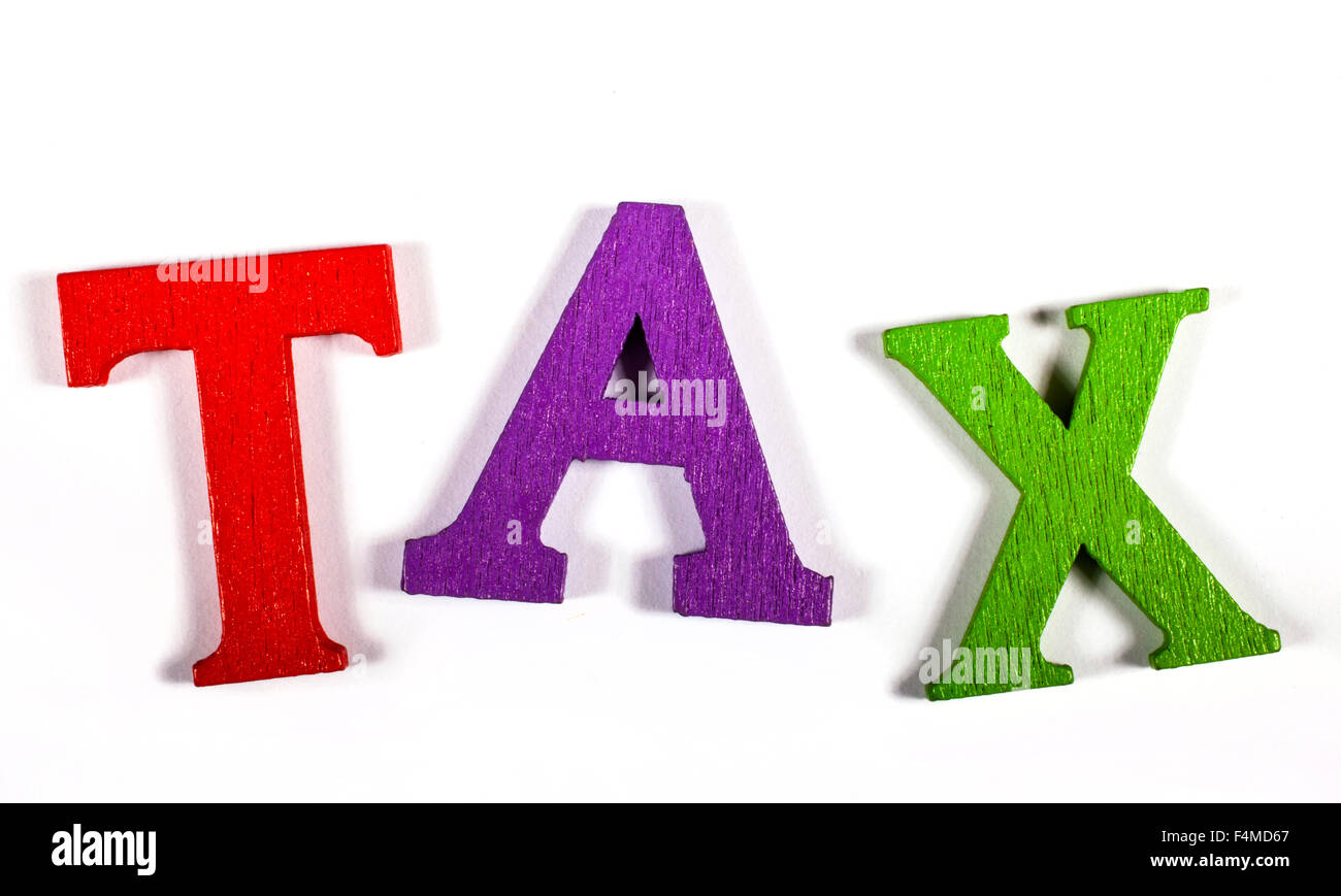 TAX spelt out with bright coloured letters over a white background ...
