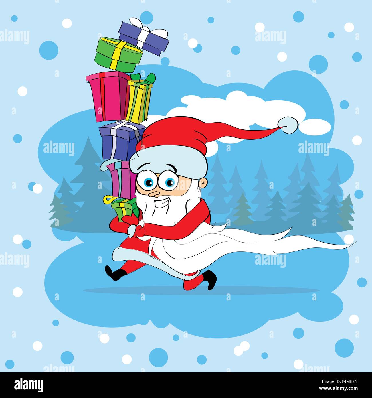 Santa Claus Run Carry Gift Box Merry Christmas Character Greeting Card ...