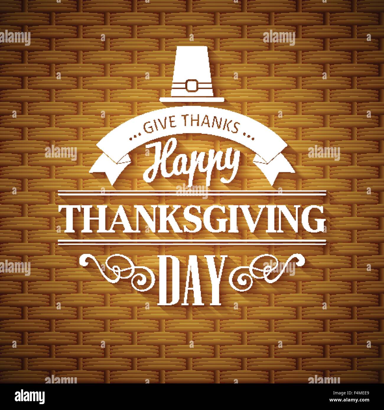 Thanksgiving typography greeting card. Wicker basket texture. Vector ...