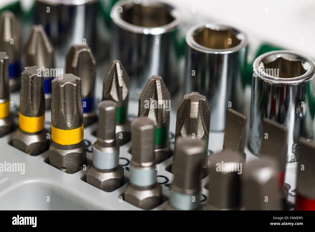 Metal working tools. Metalwork. Box, saw, spanner and others tools on ...