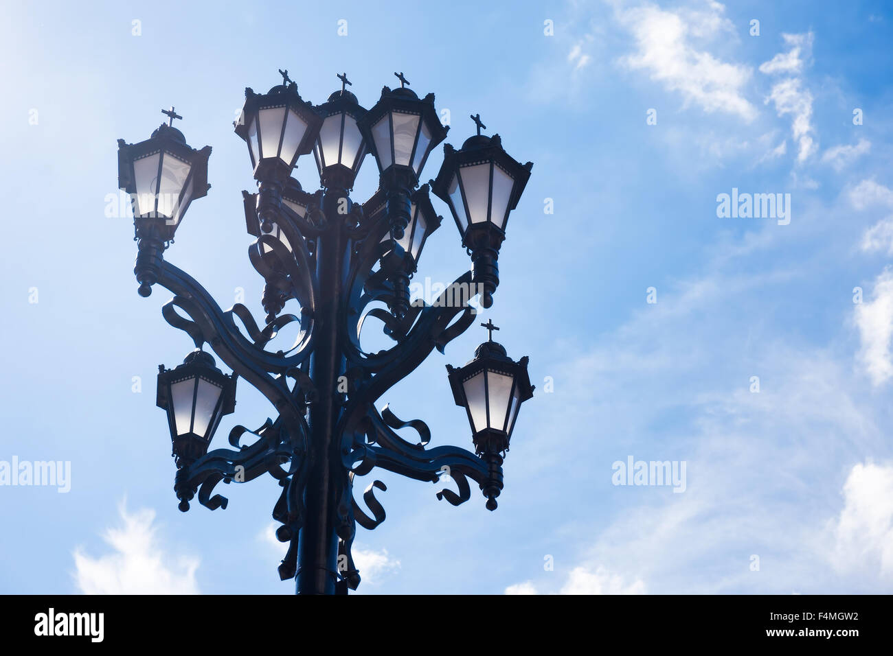 Old-fashioned lantern near the Cathedral of Christ the Savior in Moscow ...