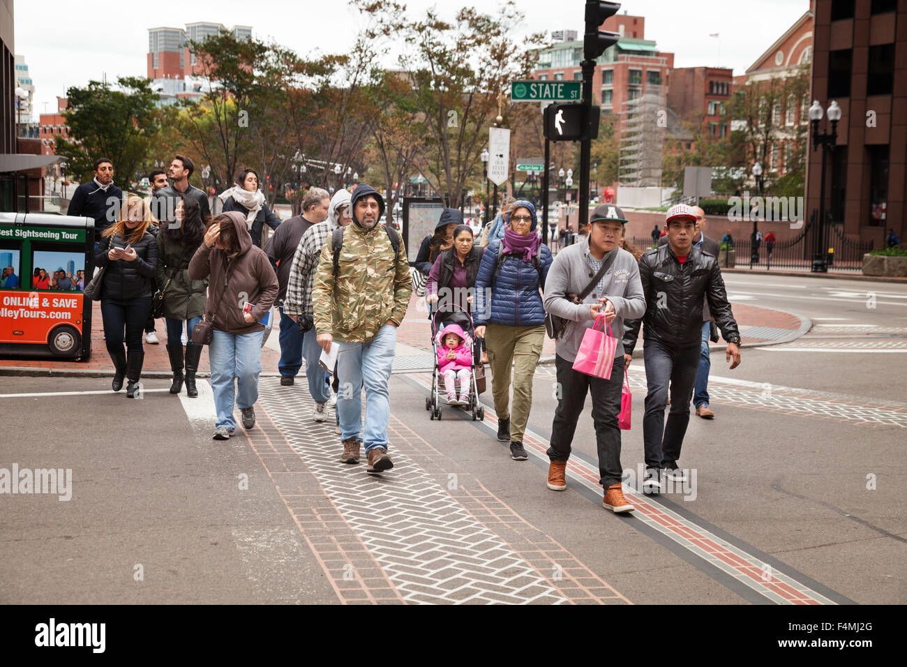 Pedestrians crossing the road on the Boston Freedom Trail, Boston ...
