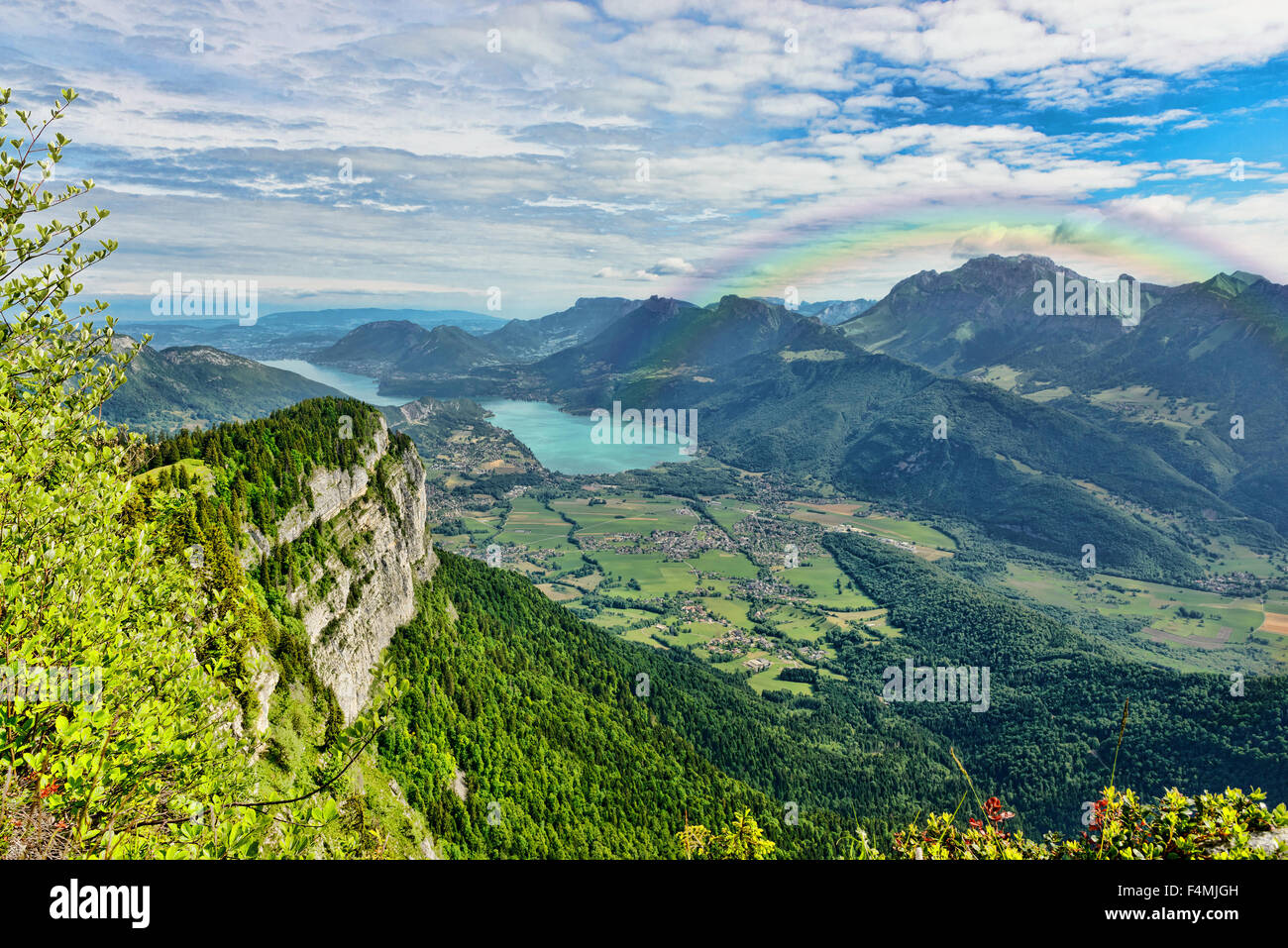 mountain landscape with a large lake of Annecy in France Stock Photo ...