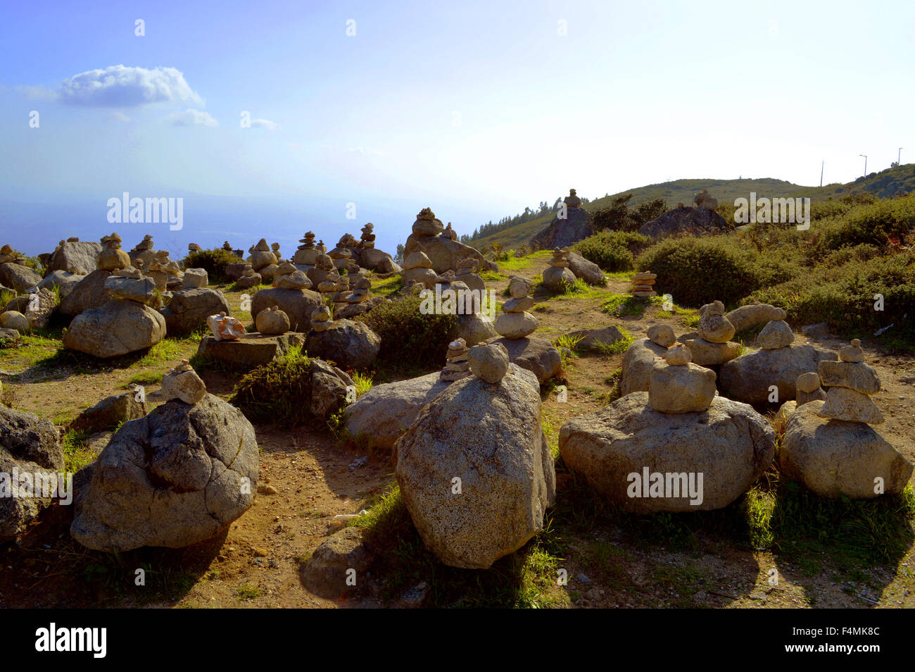 Stones balancing on top of Foia the highest mountain of Algarve ...