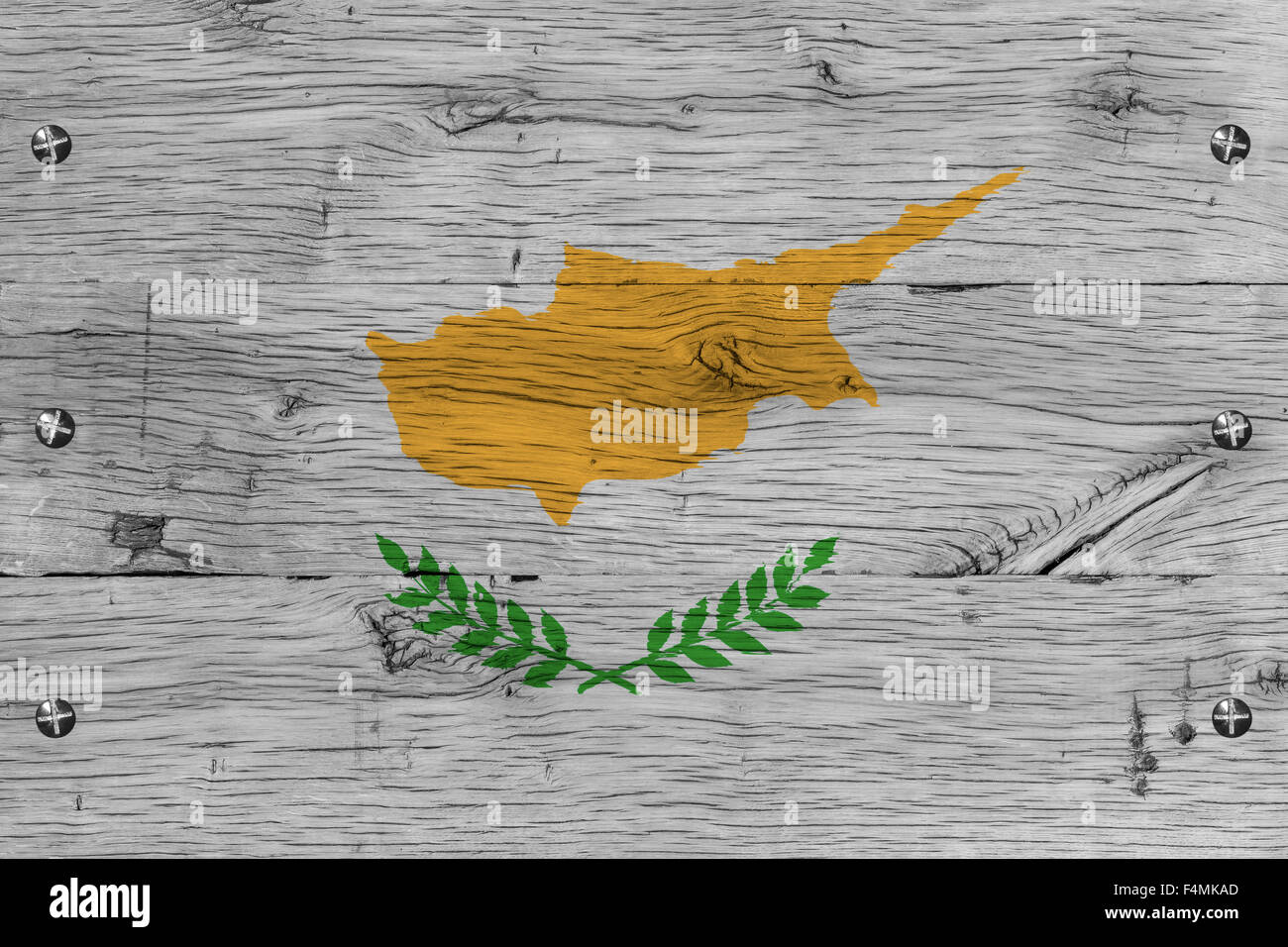 Cyprus national flag. Painting is colorful on wood of old train ...