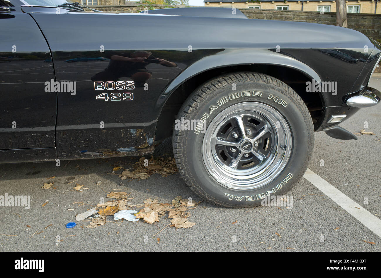 Black Ford Mustang Boss 429 Big block, parked in public carpark Stock ...