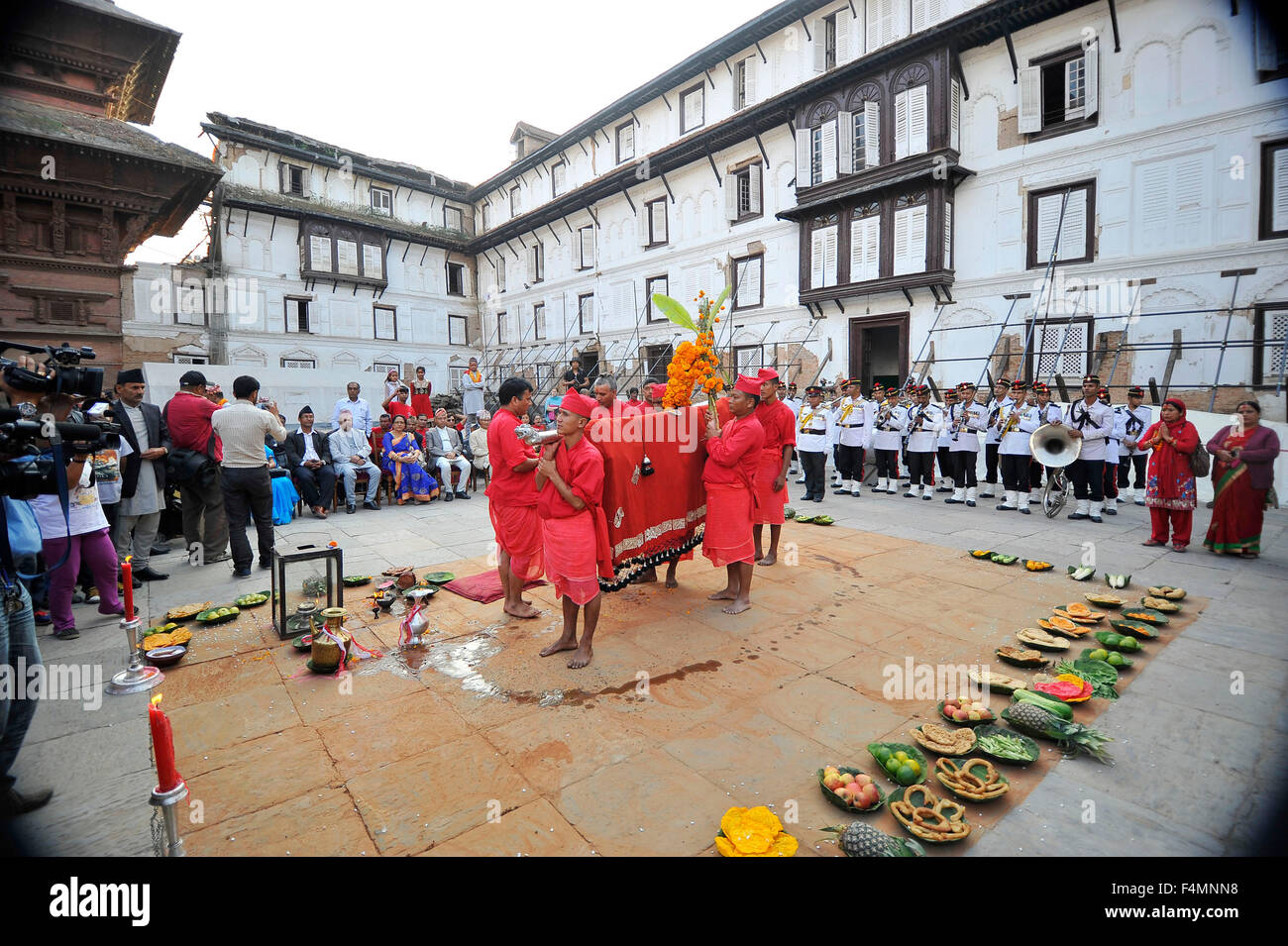 Kathmandu, Nepal. 20th Oct, 2015. Nepalese priest performs traditional ...