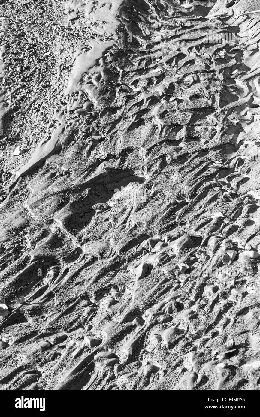 Patterns left in river silt by receeding water in black and white Stock ...