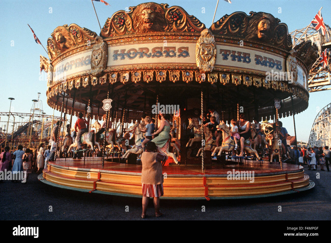 Carousel horses at Pleasure Beach Amusement Park, Blackpool, British ...
