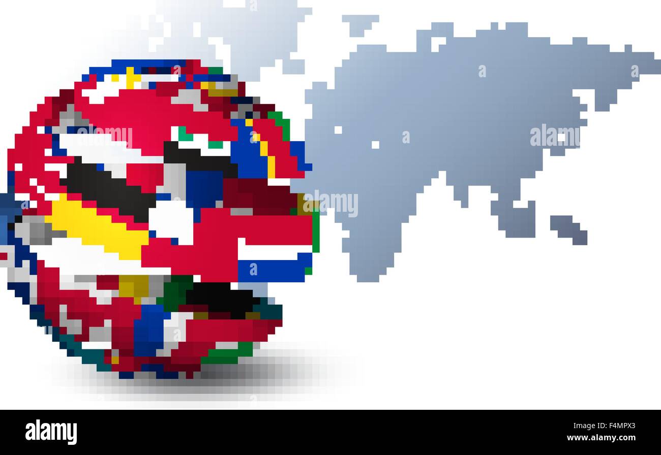 Globe made out of flags on a world map background. Vector Stock Vector ...