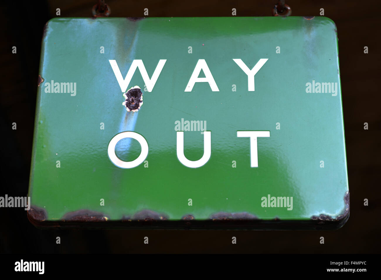 Vintage way out sign, Steam Railway Stock Photo - Alamy