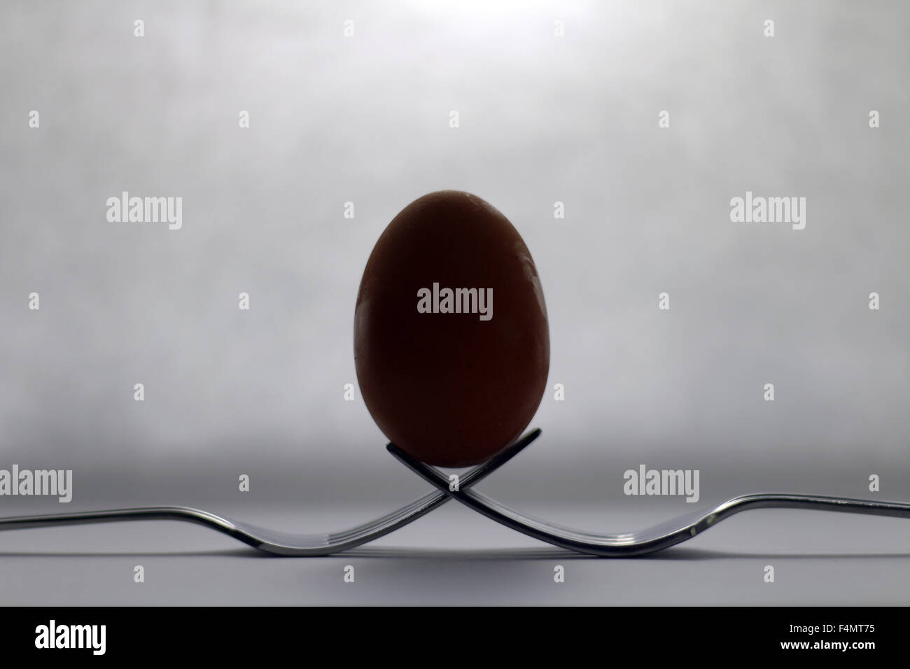 Egg Balanced on Forks Stock Photo - Alamy