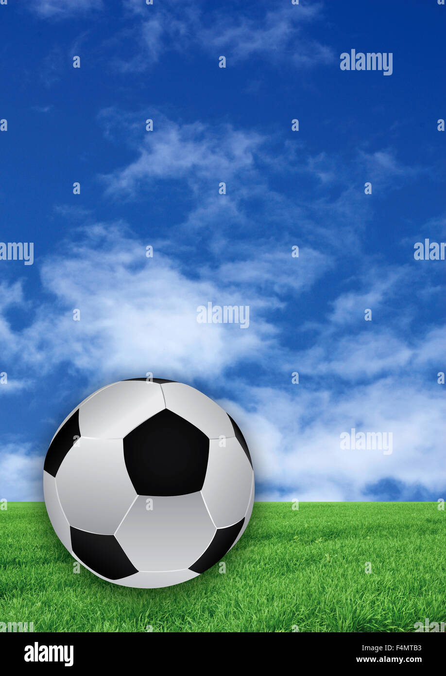 soccer ball on lawn with sky background Stock Photo - Alamy