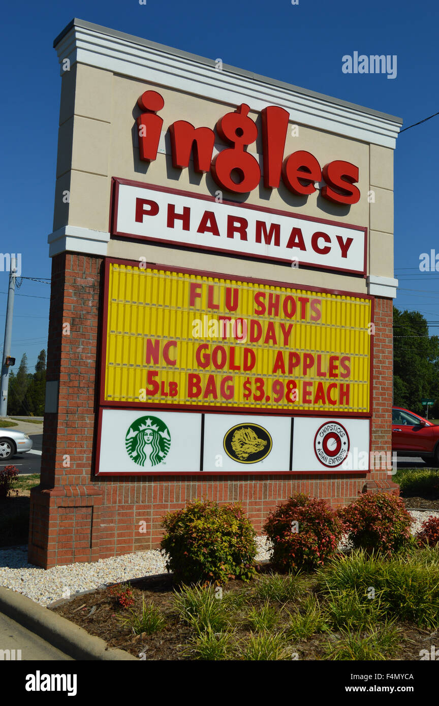Sign showing flu shots available at Pharmacy Stock Photo - Alamy