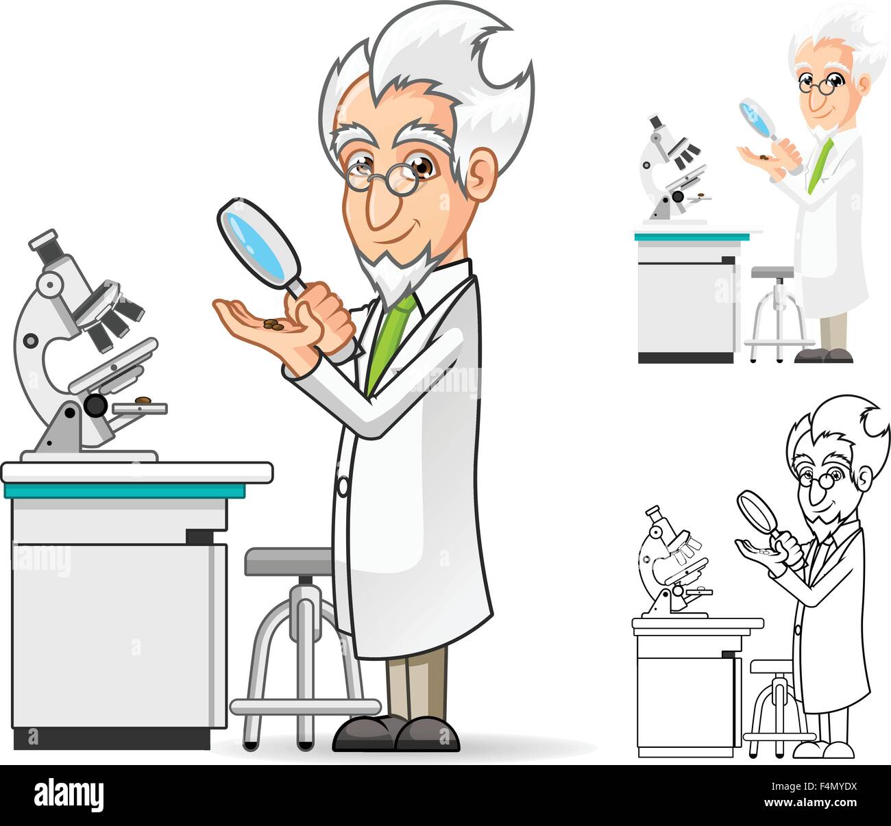 Scientist Cartoon Character Holding a Magnifying Glass with Microscope ...