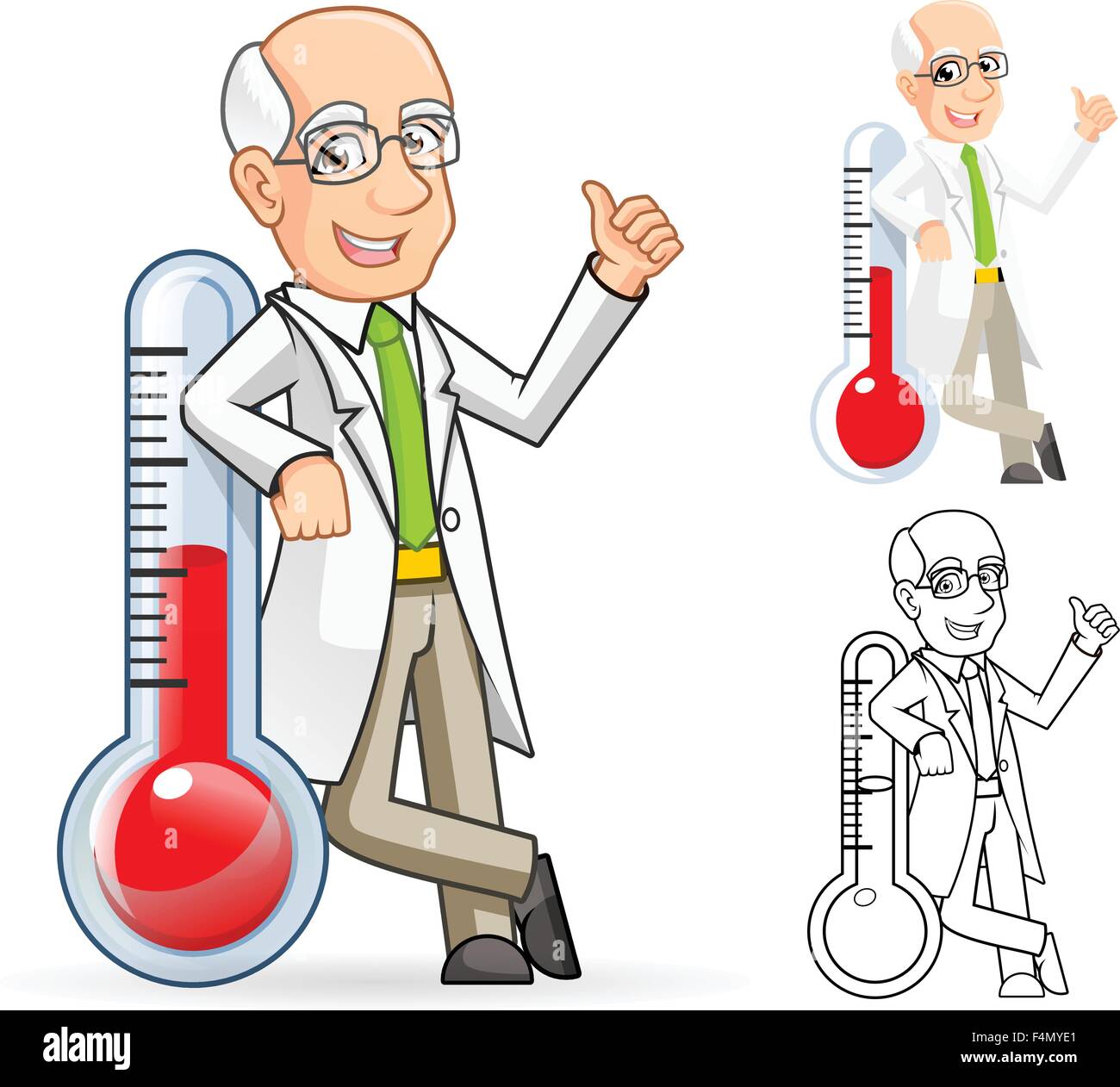 Scientist Cartoon Character Leaning Against a Temperature Stock Vector ...