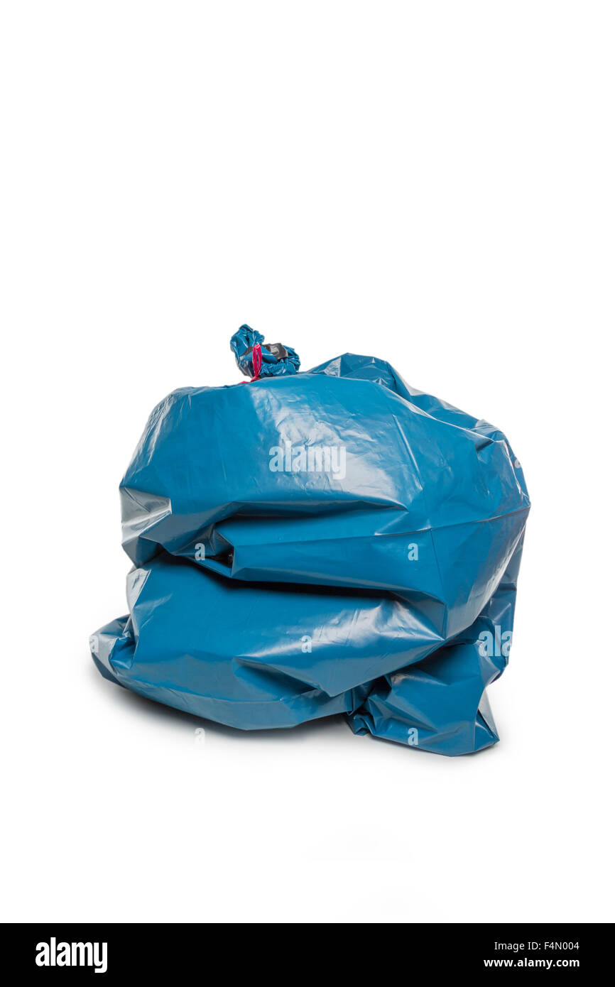 Blue Rubbish Bag isolated on white background Stock Photo - Alamy