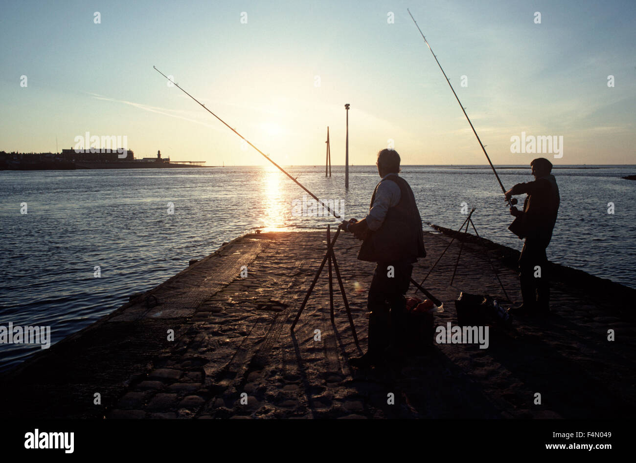 Fishing of pier in Fleetwood, North of Blackpool, British seaside town ...
