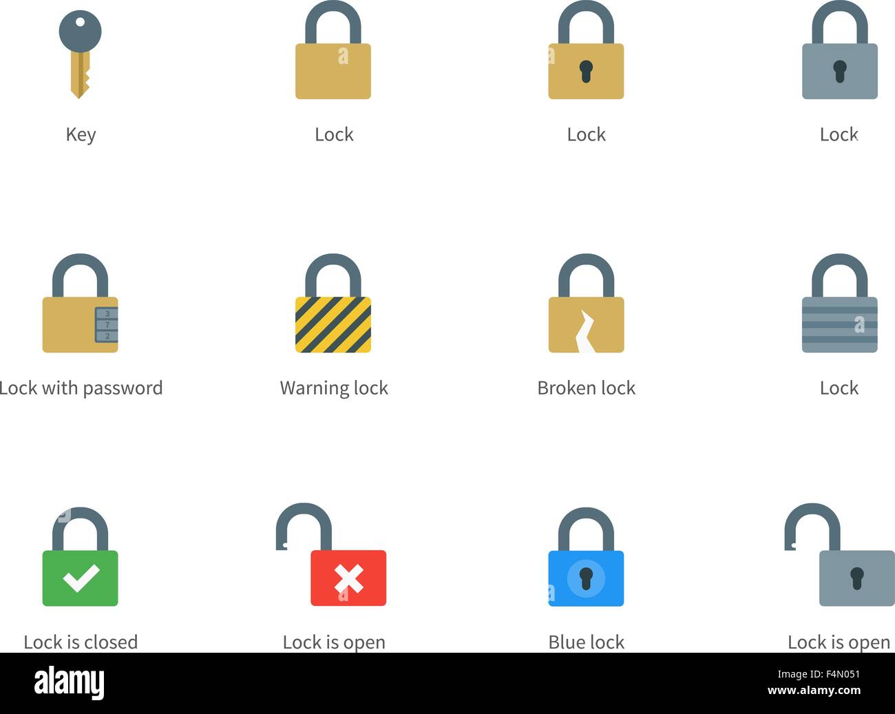 Lock and key color icons on white background Stock Vector Image & Art ...