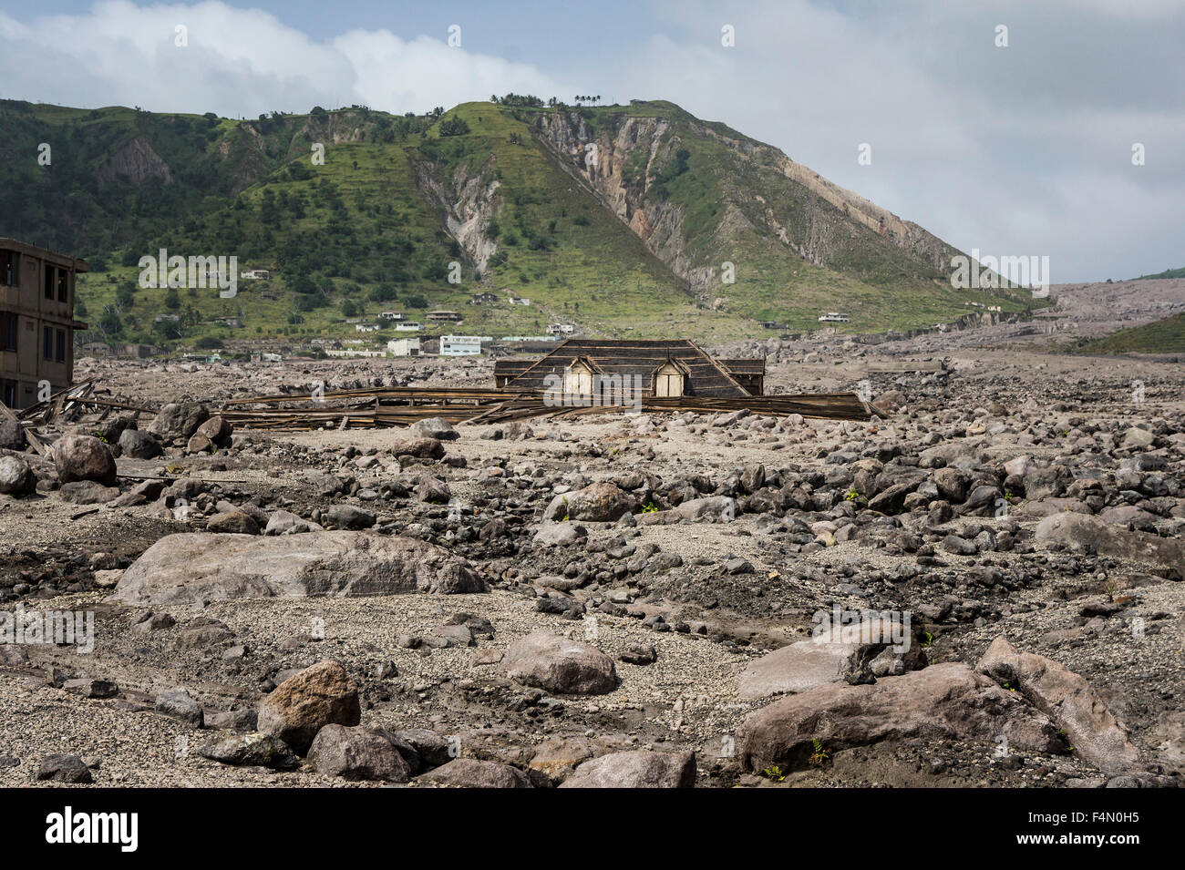 Montserrat, Caribbean - the abandoned and closed off Zone V of Plymouth, destroyed by Souffriere ...