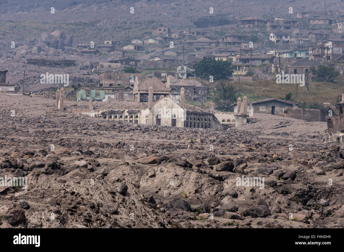 Montserrat, Caribbean - the abandoned and closed off Zone V of Plymouth, destroyed by Souffriere ...