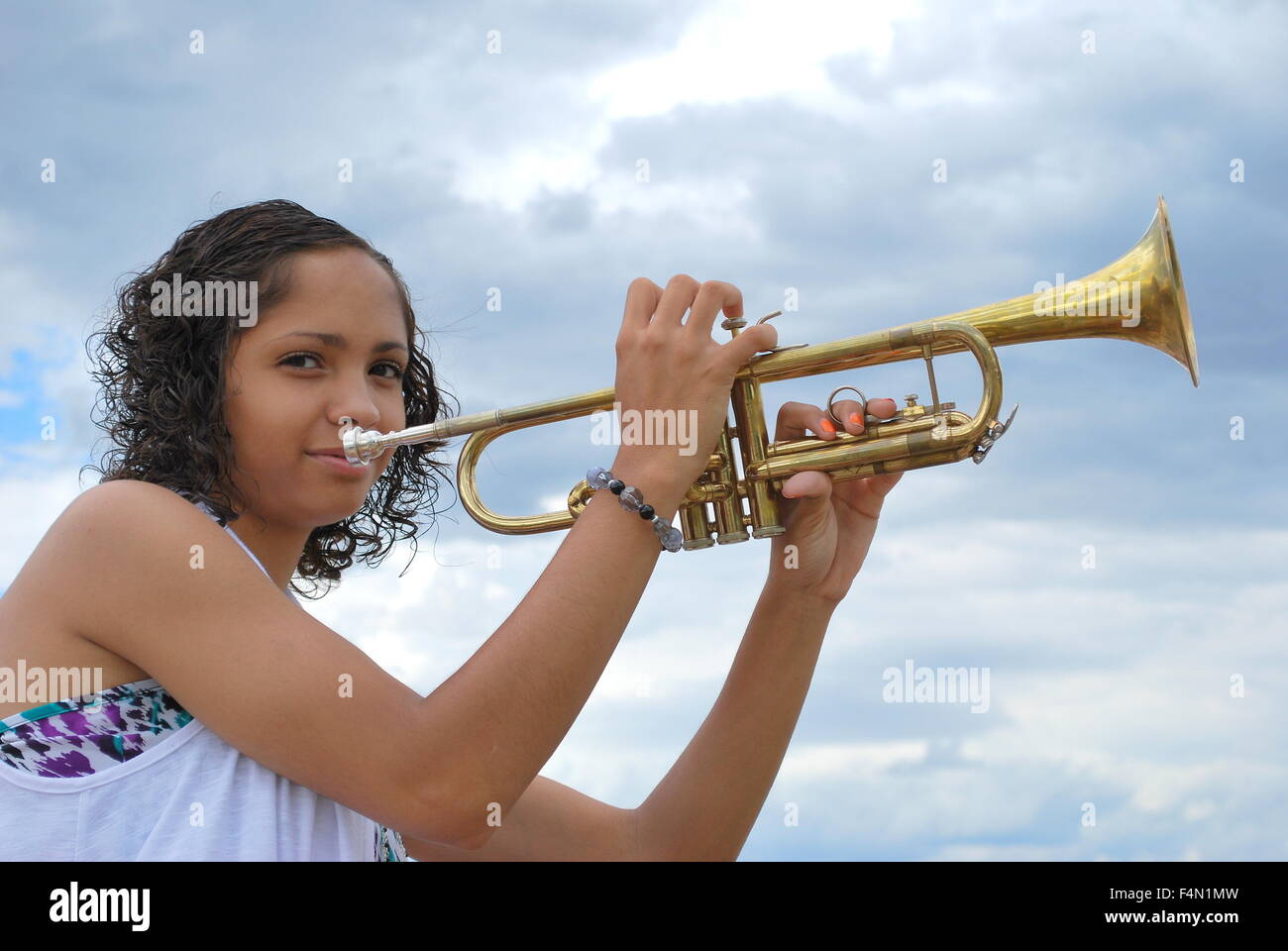 Female trumpet player Stock Photo - Alamy