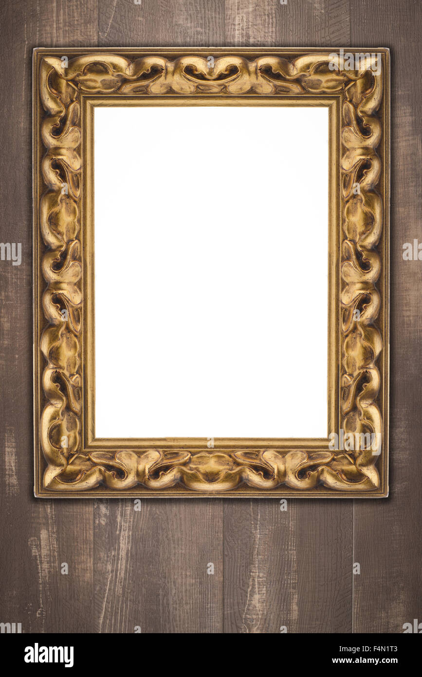 Old picture frame on vintage wood wall Stock Photo - Alamy