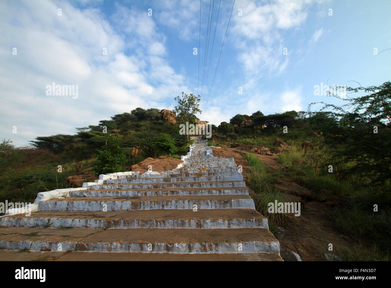 Wooden steps up steep hill hi-res stock photography and images - Alamy