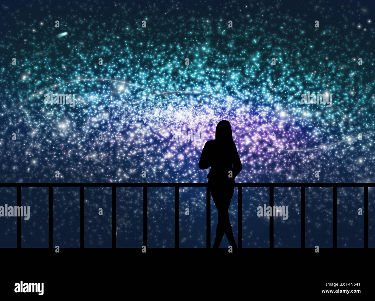 Silhouette of young woman in the cosmos Stock Photo - Alamy