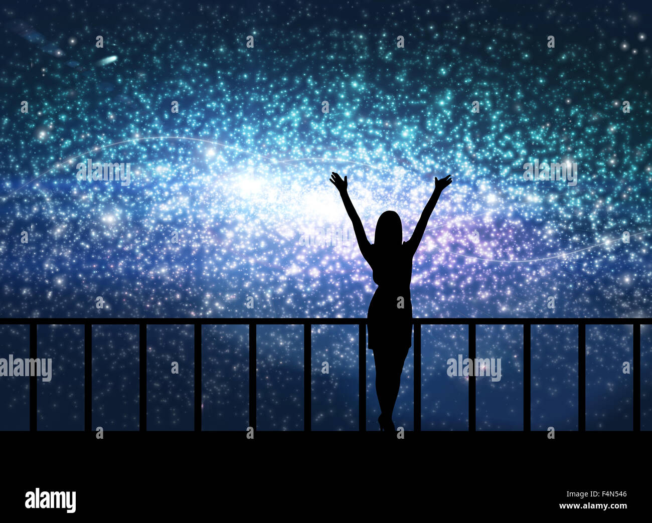 Silhouette of young woman in the cosmos Stock Photo - Alamy