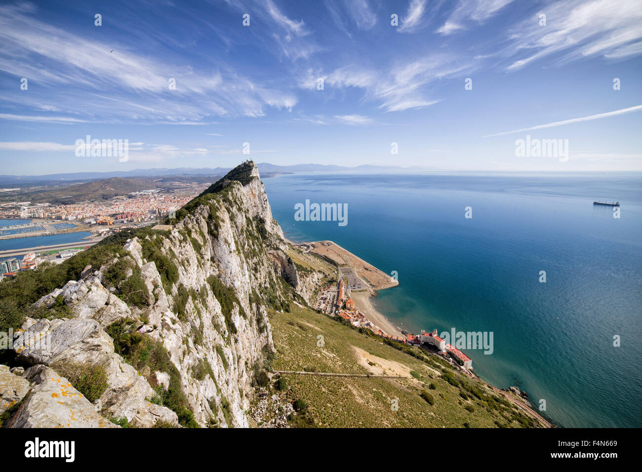 Gibraltar, View from rock to Mediterranean Sea Stock Photo - Alamy