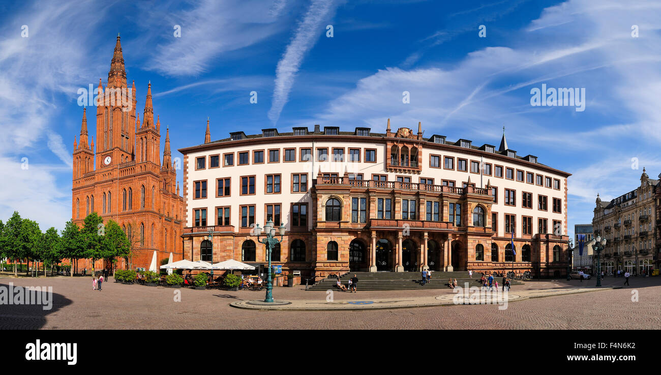 Germany, Hesse, Wiesbaden, Market church and new town hall right at ...