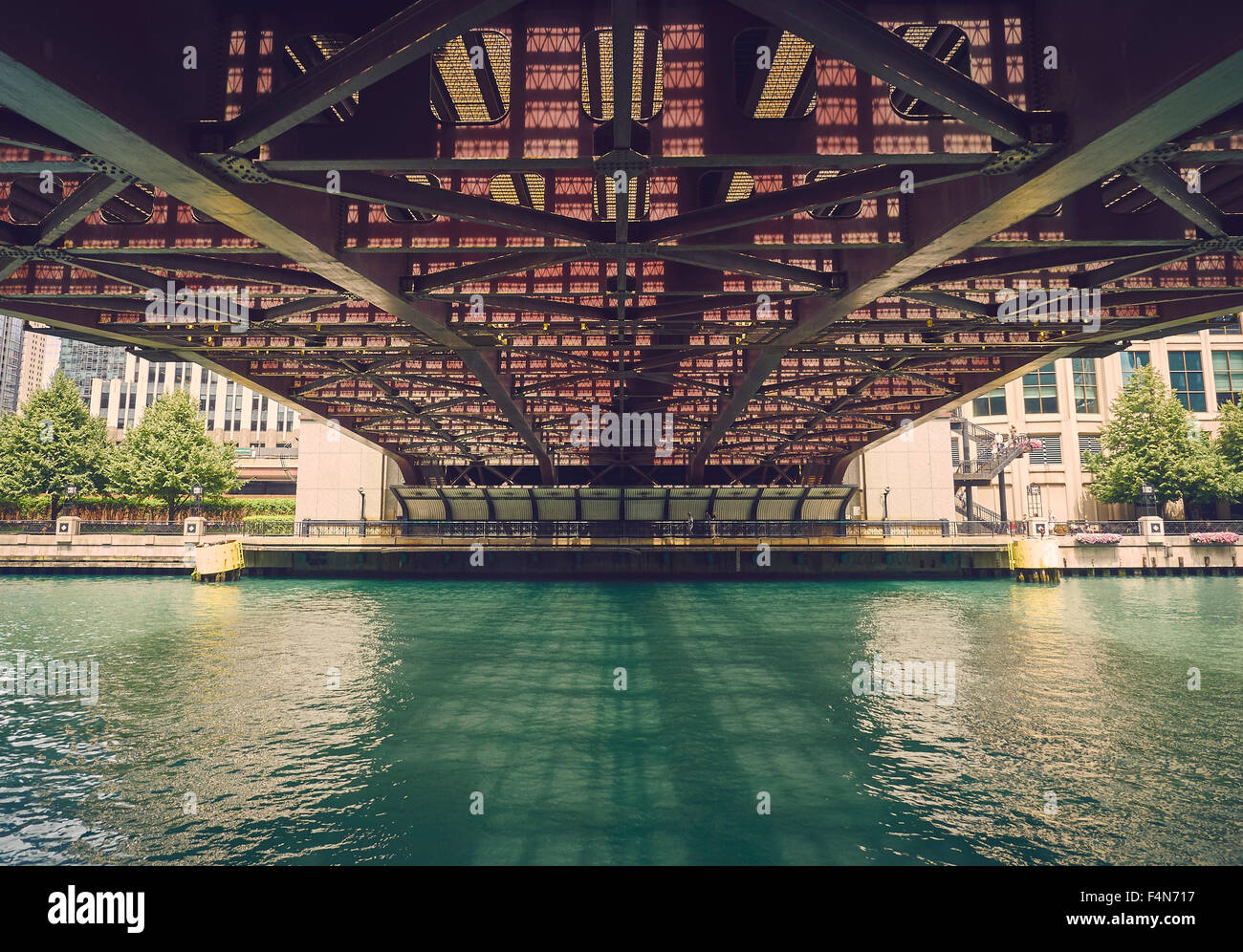 USA, Illinois, Chicago, Chaicago River, Bridge, View from below Stock ...