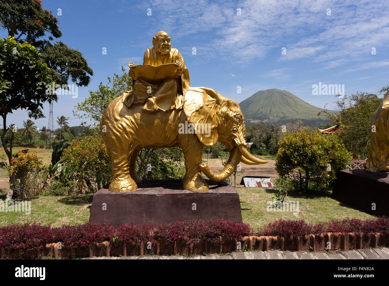 fat monk on elephant statue in complex Pagoda Ekayana, Nort Sulawesi ...