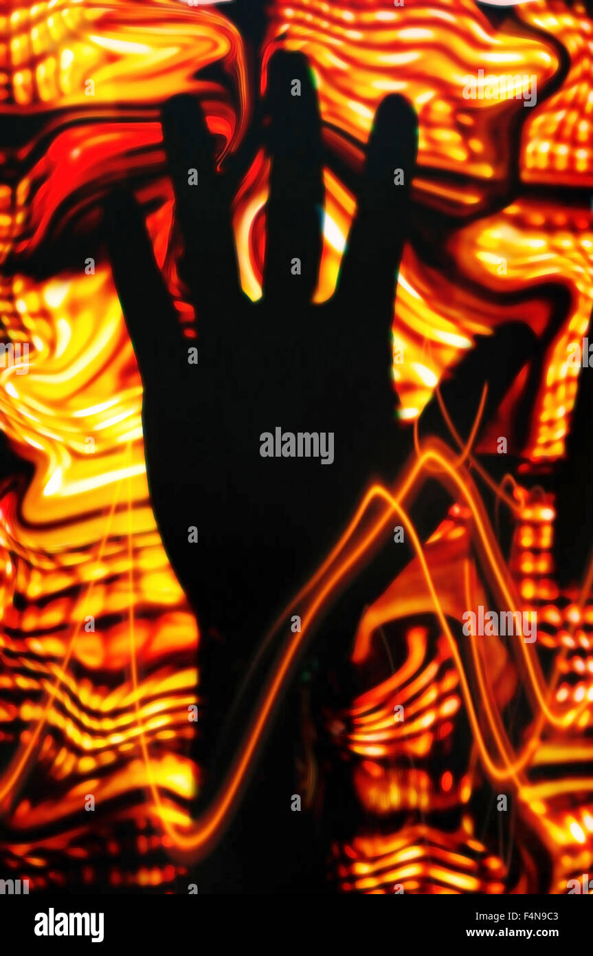 Dark hand and bright colours, illustration Stock Photo - Alamy