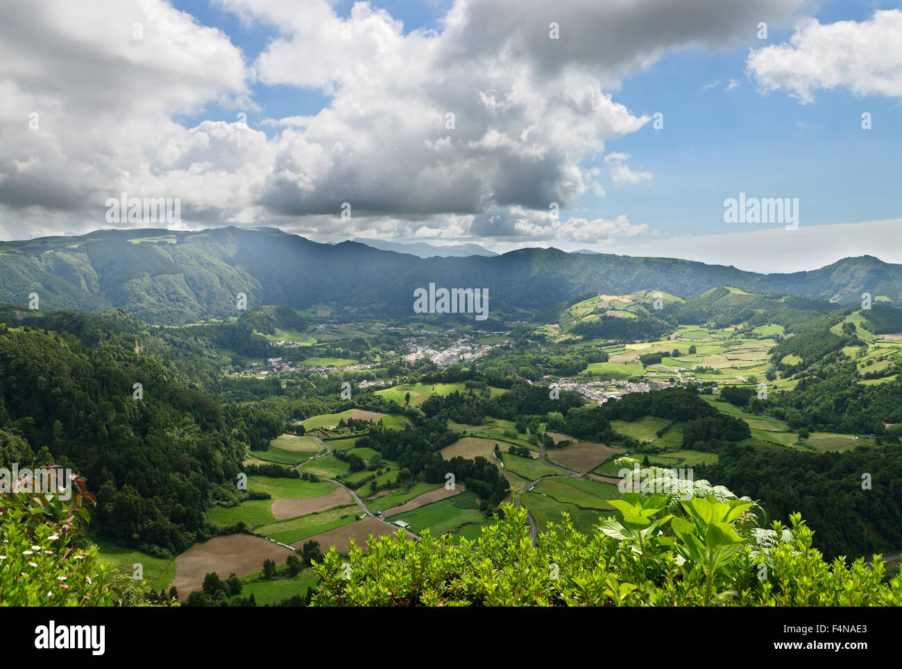 Portugal, Azores, Sao Miguel, View to valley, Vale das Furnas Stock ...